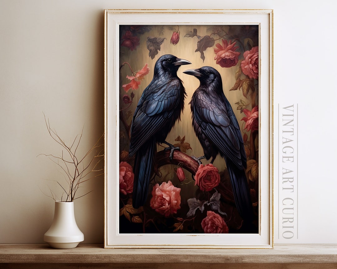Antique Crow Painting Dark Academia PRINTABLE Wall Art Vintage Animal ...