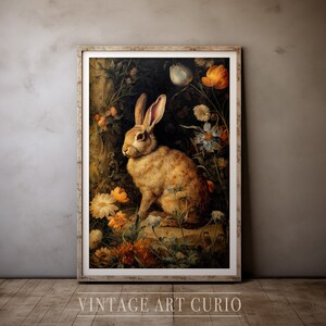 Antique Rabbit Painting Dark Academia PRINTABLE Wall Art Vintage Bunny ...