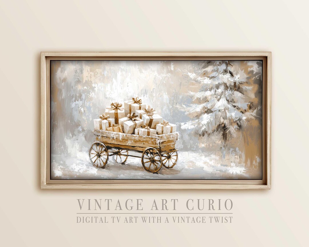 Minimalist Vintage TV Frame Art: Rustic Wagon Christmas Screensaver ...