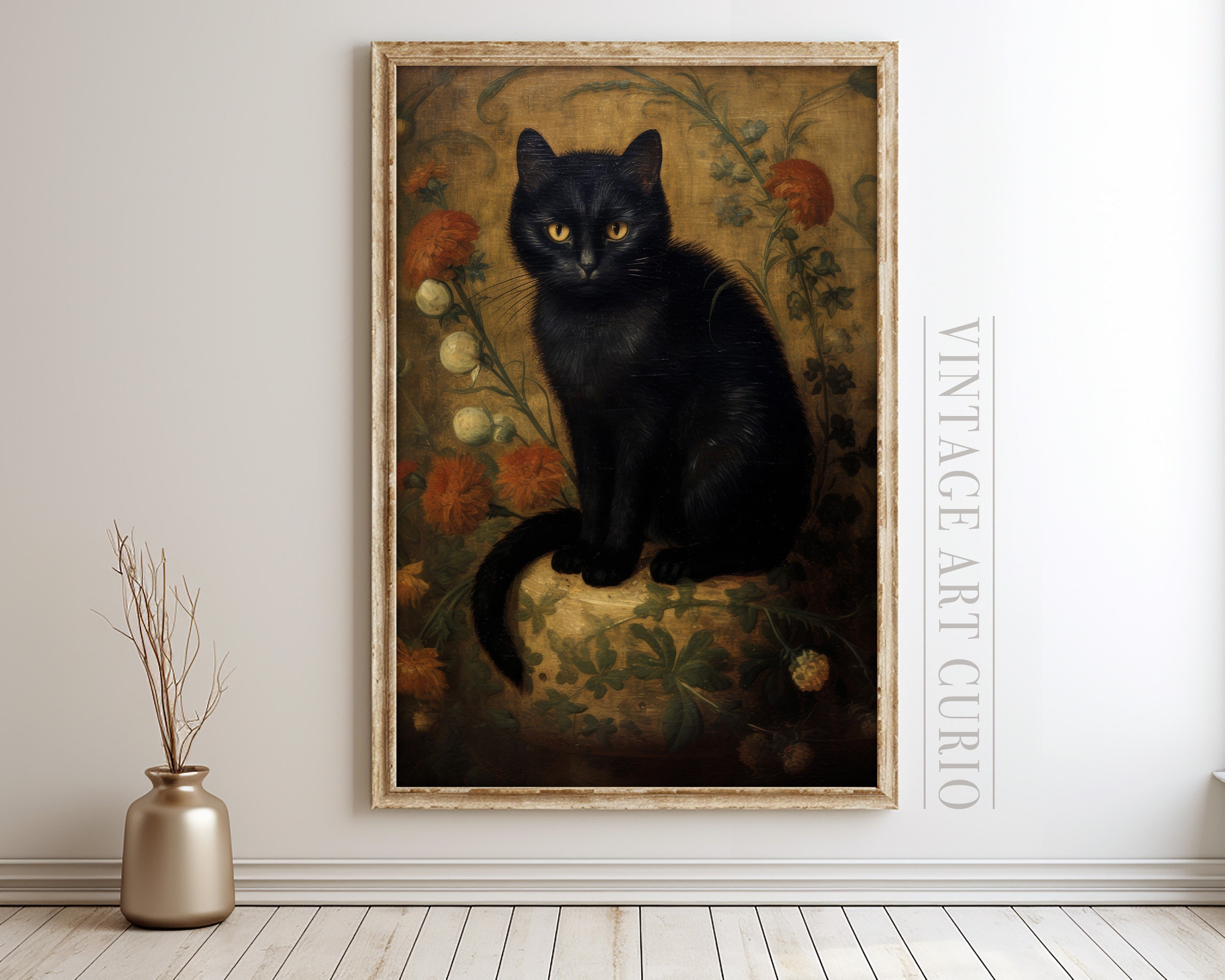 Antique Black Cat Painting Dark Academia PRINTABLE Wall Art Vintage Cat ...