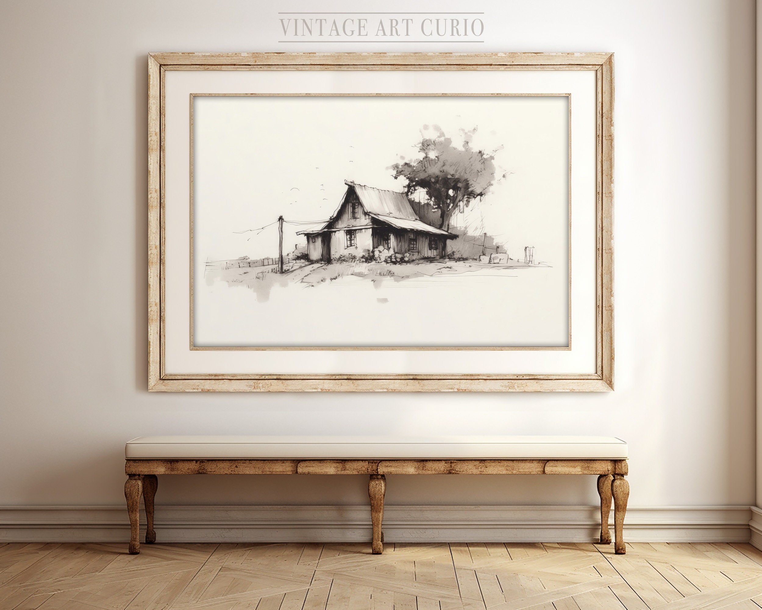 Vintage Farmhouse Sketch Rustic Country Art Print PRINTABLE Digital Art ...