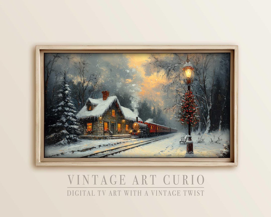 Vintage Train Christmas TV Frame Art Snowy Winter Wonderland ...