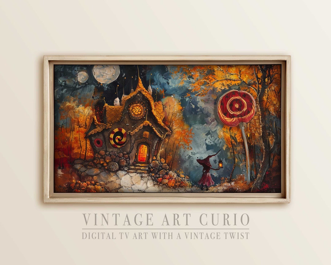 Witchy Halloween TV Frame Art, Whimsical Candy Witch, Rustic Farmhouse ...