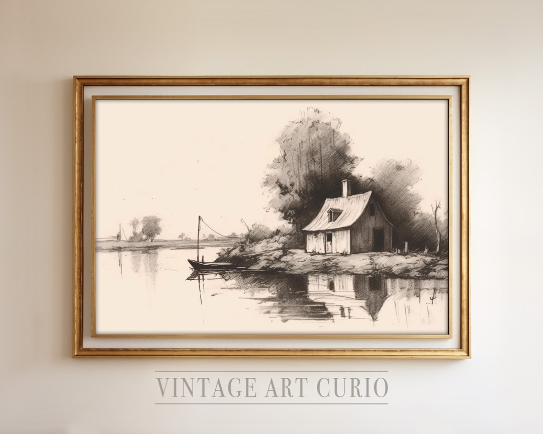 Vintage Farmhouse Sketch | Rustic Country Art Print | PRINTABLE Digital ...