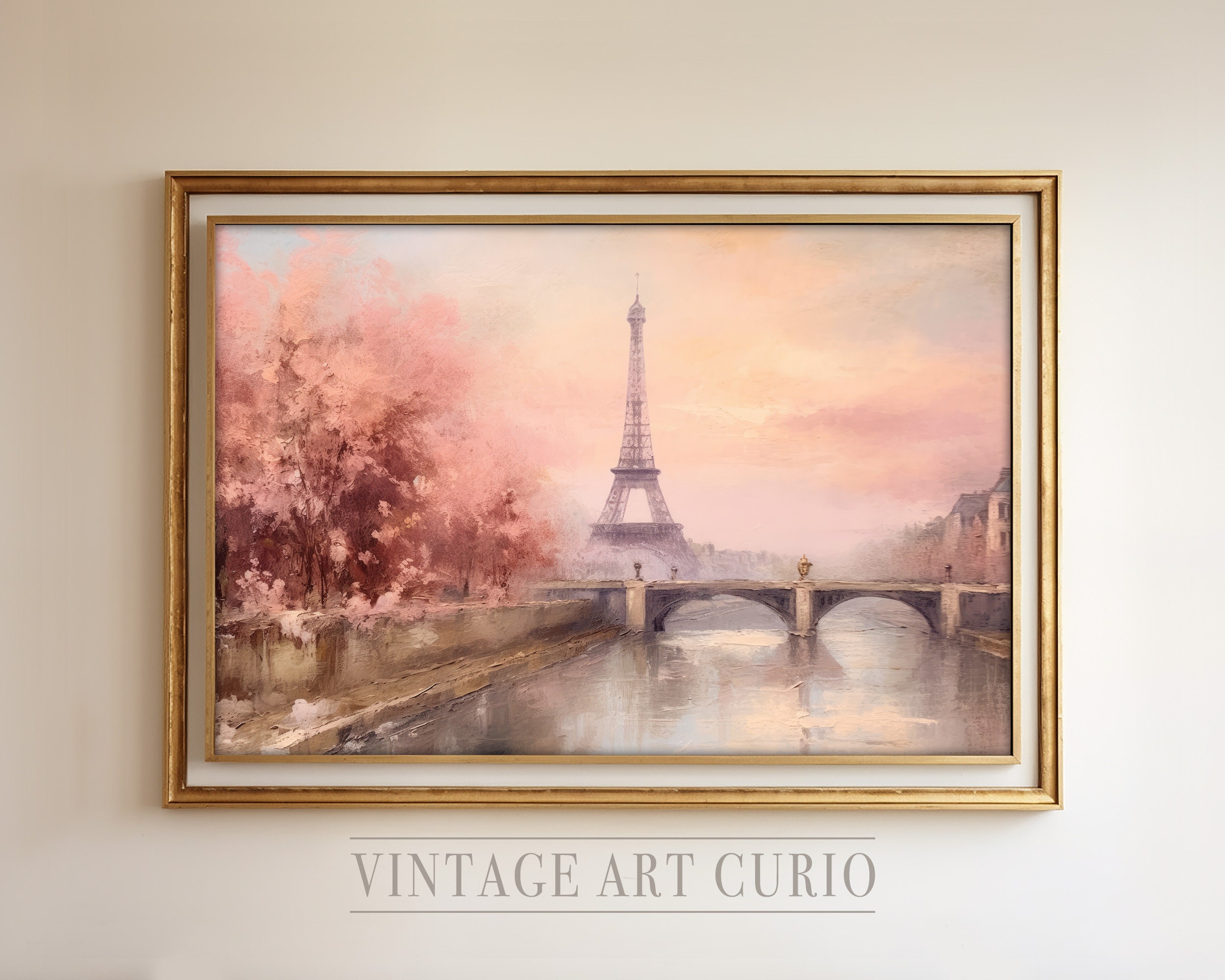Vintage Pink Rococo Painting Antique Paris Seine Canal Wall - Etsy