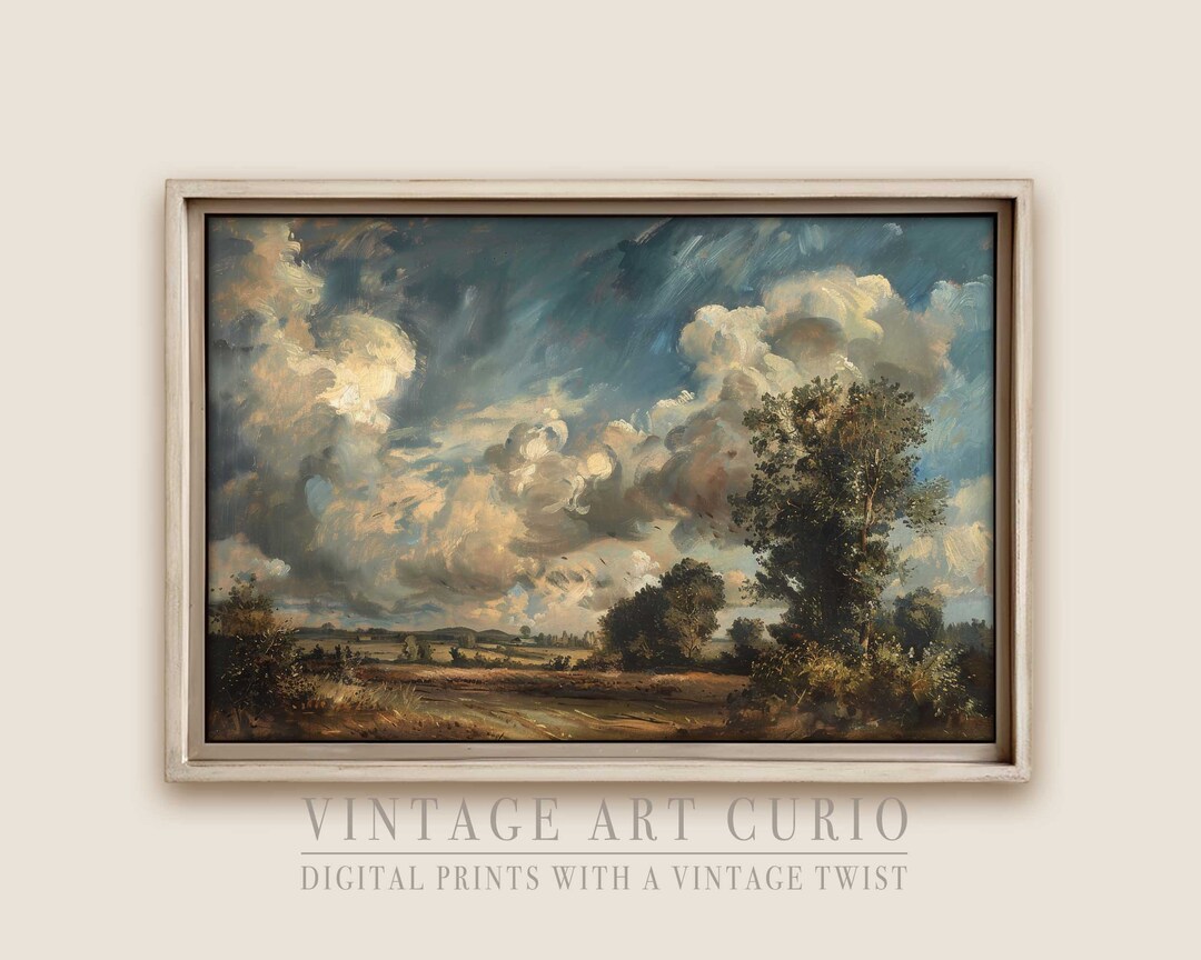 Moody Landscape Oil Painting, Instant Download Art for Farmhouse Decor ...