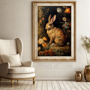 Antique Rabbit Painting Dark Academia PRINTABLE Wall Art Vintage Bunny ...