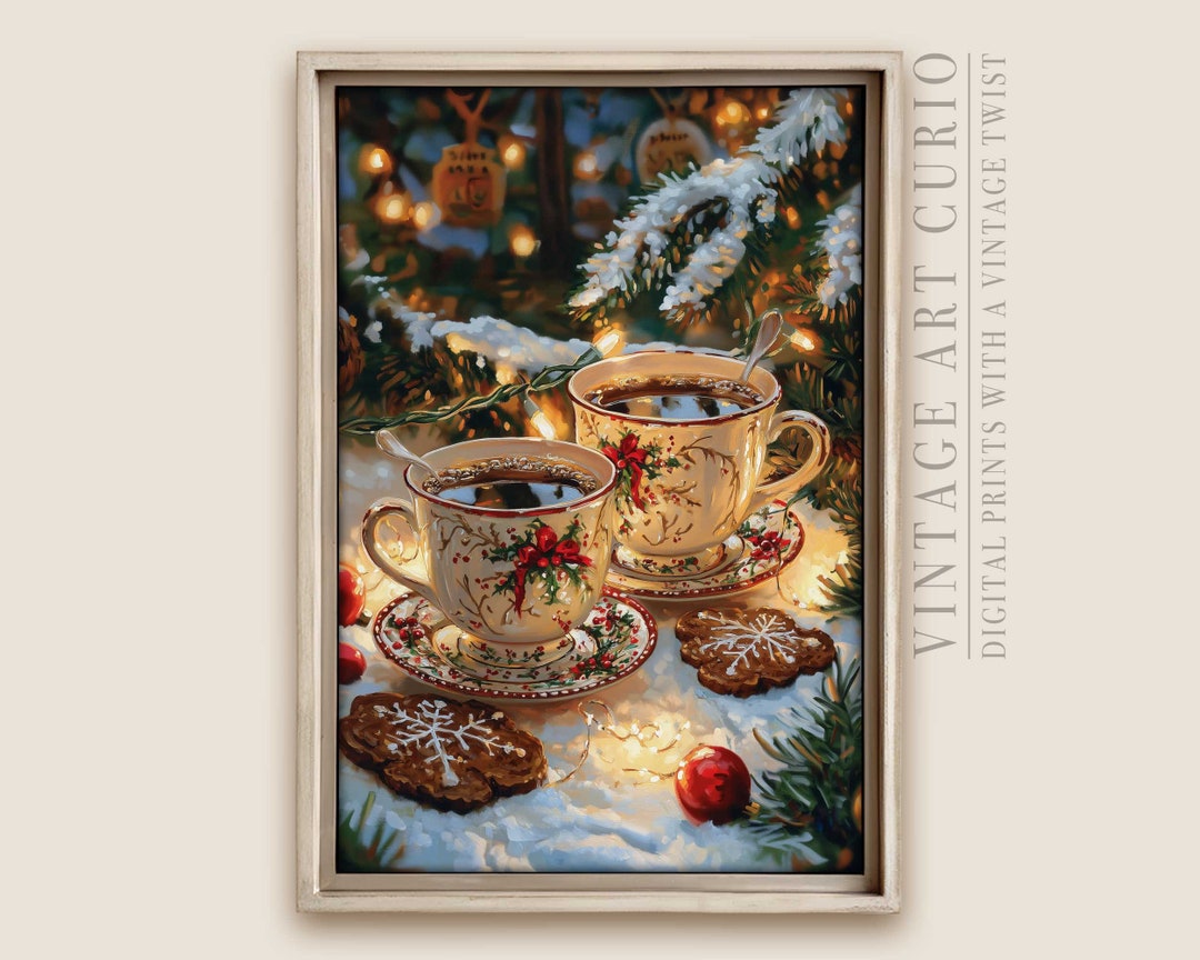 Vintage Christmas Coffee Wall Art Print, Retro Coffee Shop Scene ...