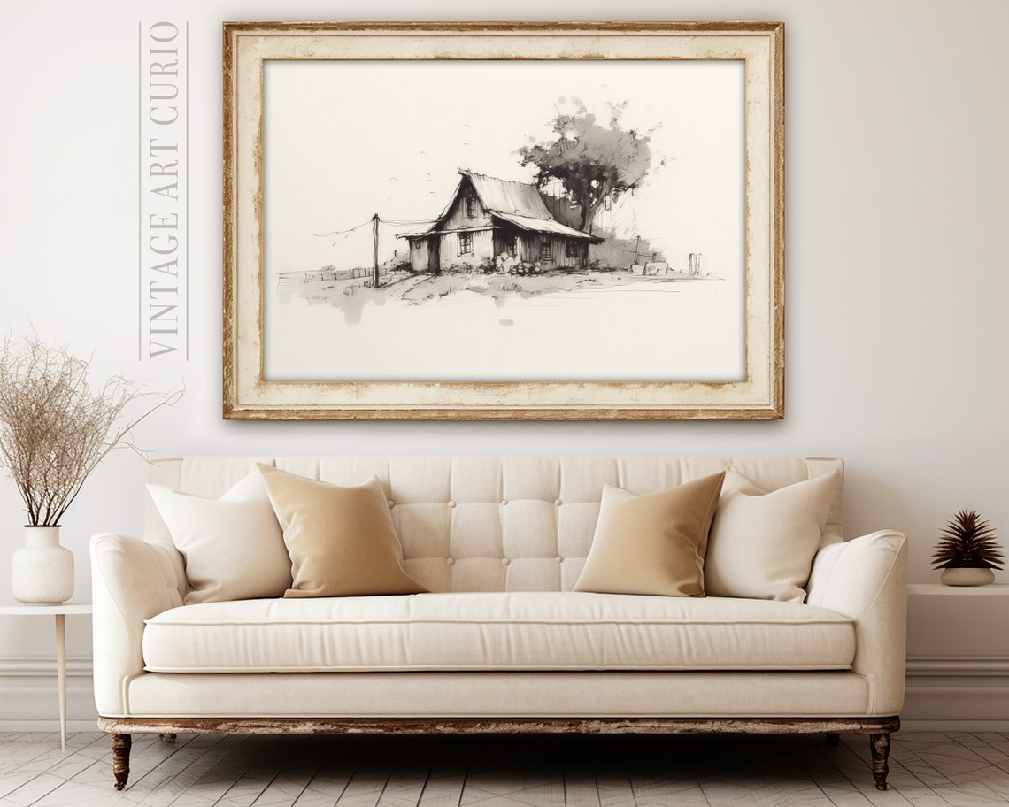 Vintage Farmhouse Sketch Rustic Country Art Print PRINTABLE Digital Art ...