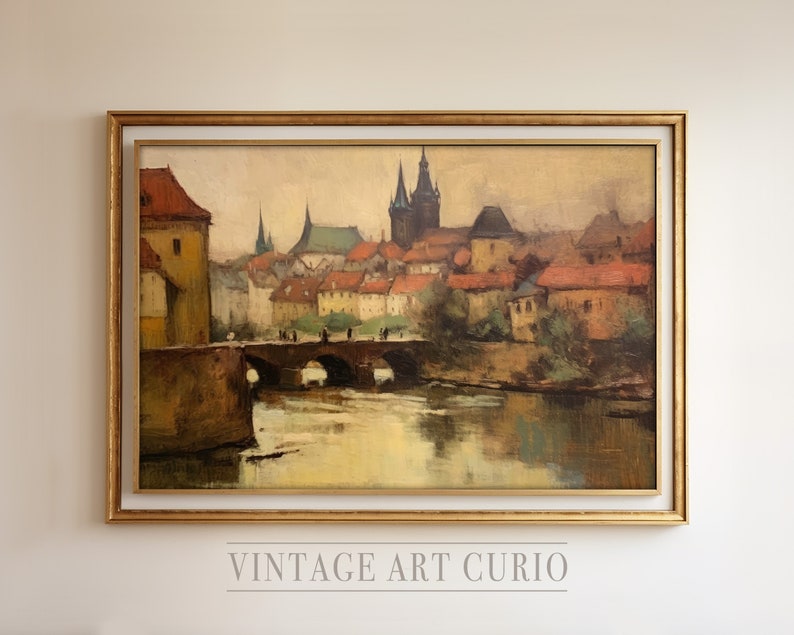 Vintage Painting of Prague Rustic European City Painting PRINTABLE ...