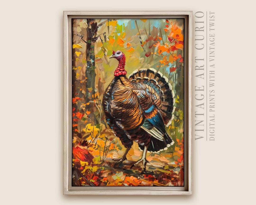 Thanksgiving Turkey Wall Art, Printable Fall Foliage Cottagecore ...