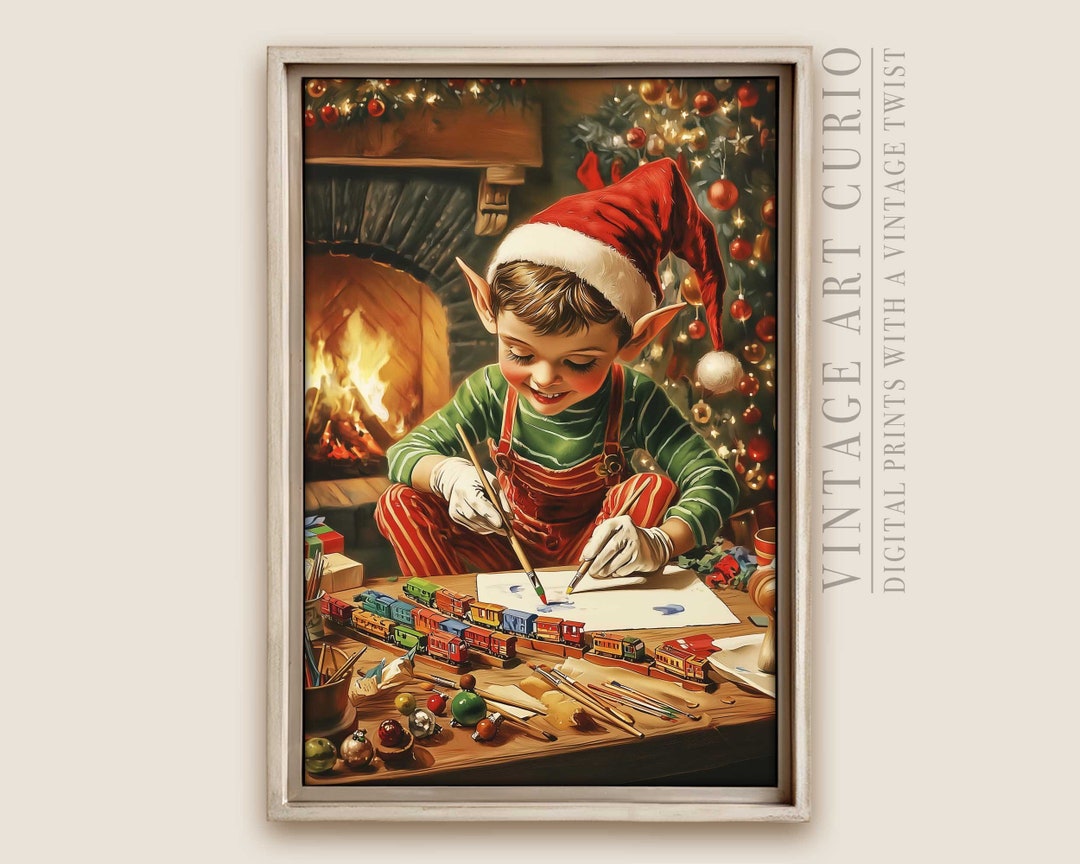 Vintage Christmas Elf Wall Art Print - Retro Festive Xmas Decor ...