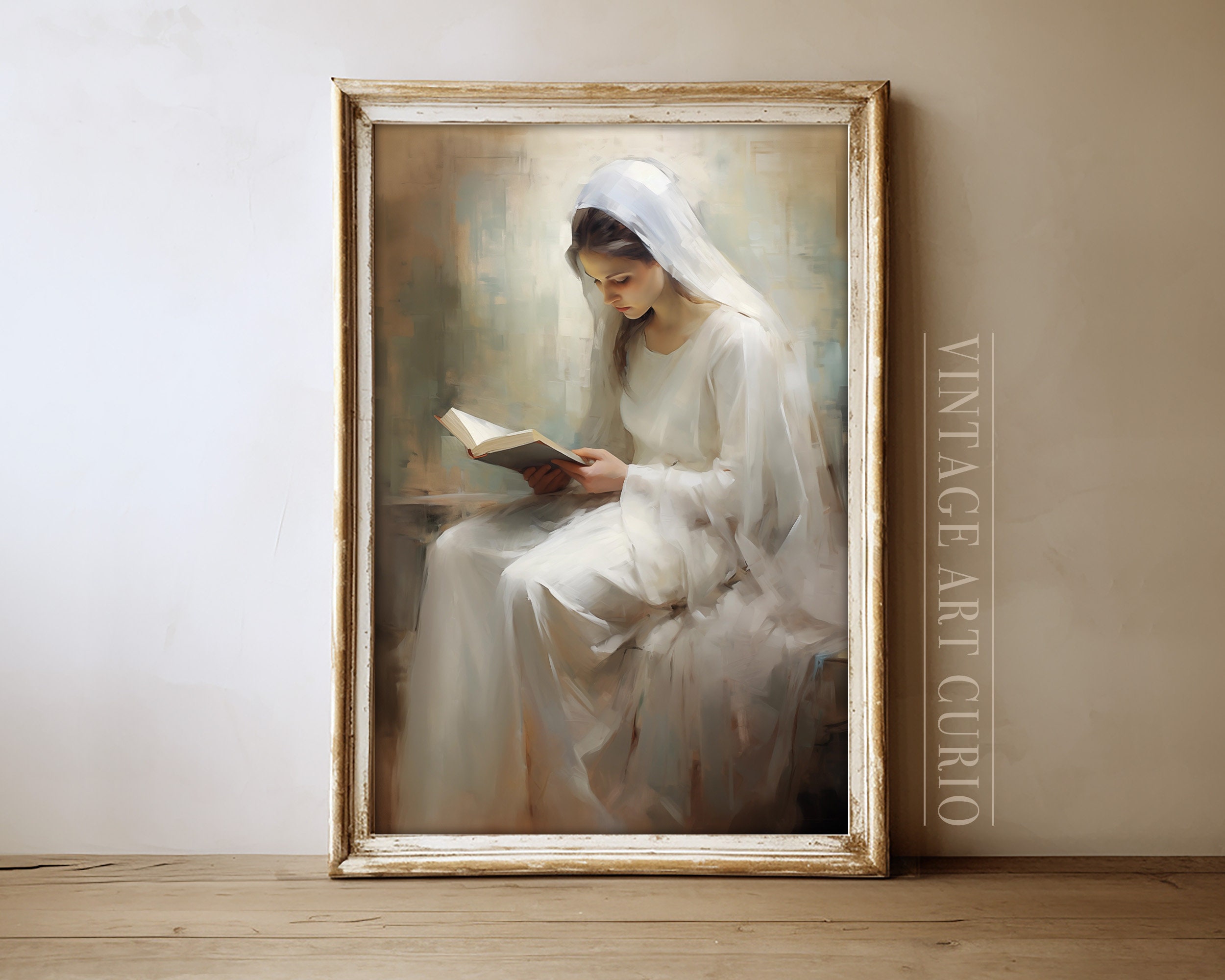 Vintage Lady Reading Portrait Painting Antique Portrait Vintage ...