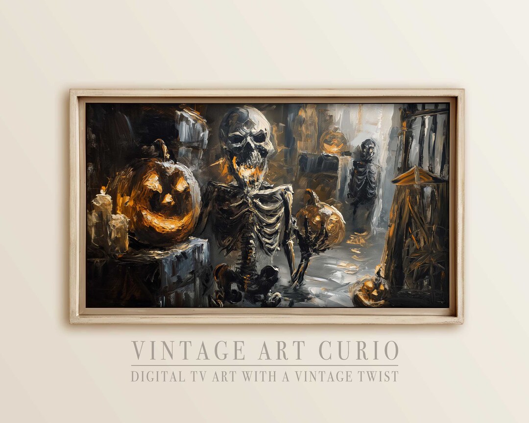 Witchy Halloween TV Frame Art, Creepy Skeleton, Rustic Farmhouse ...