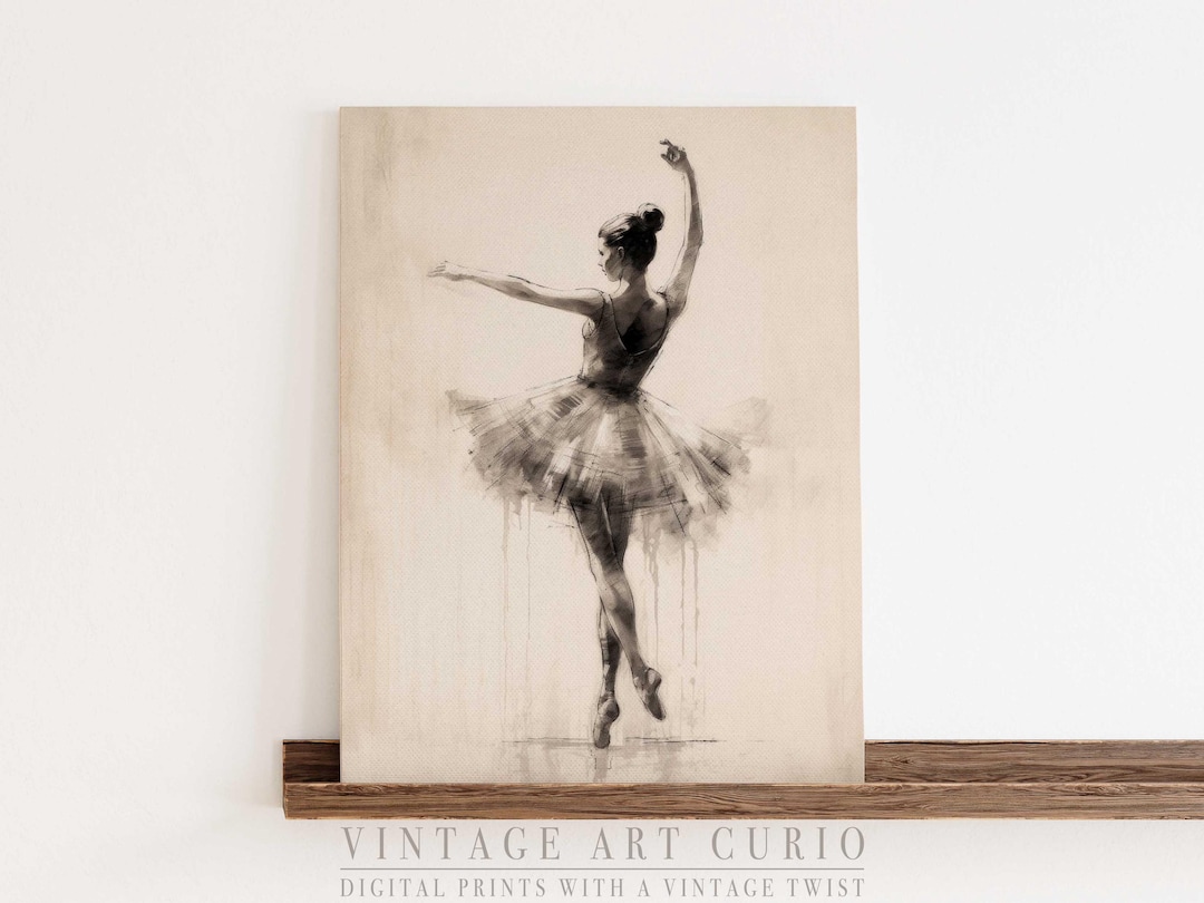 Minimalist Ballerina Sketch Wall Art, Vintage Charcoal Dance Drawing ...
