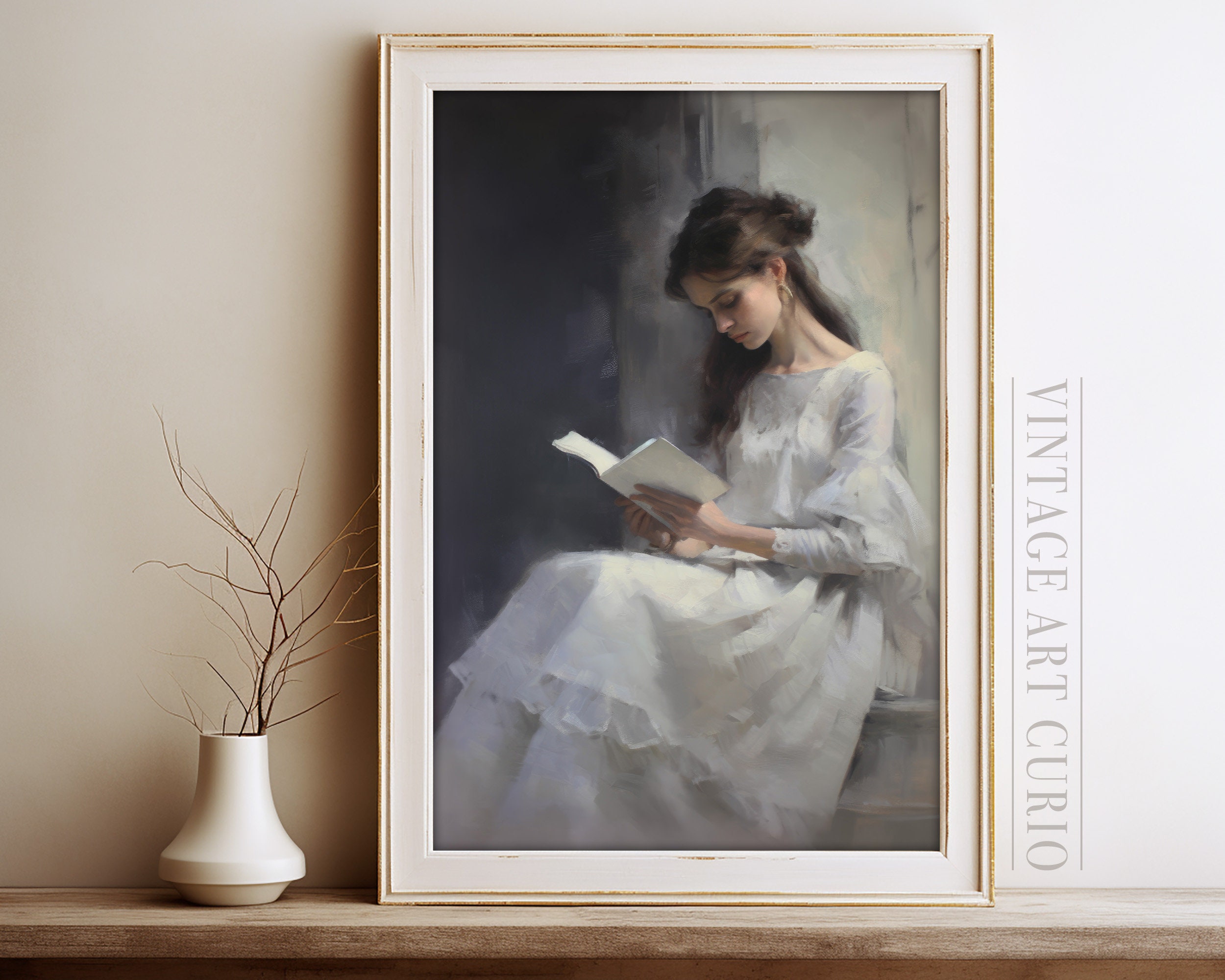 Vintage Lady Reading Portrait Painting Antique Portrait Vintage ...