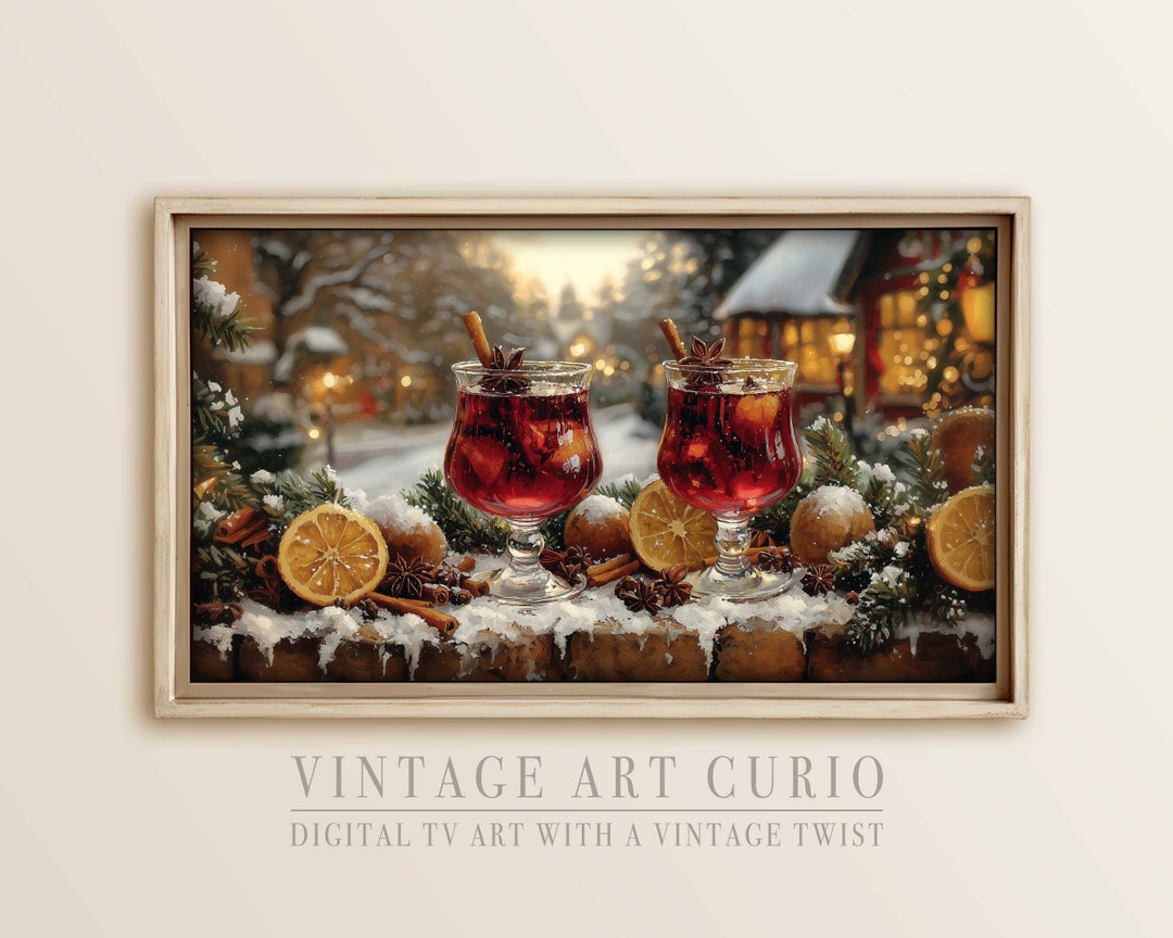 Vintage Christmas Mulled Wine TV Frame Art, Trendy Bar Cart Smart TV ...