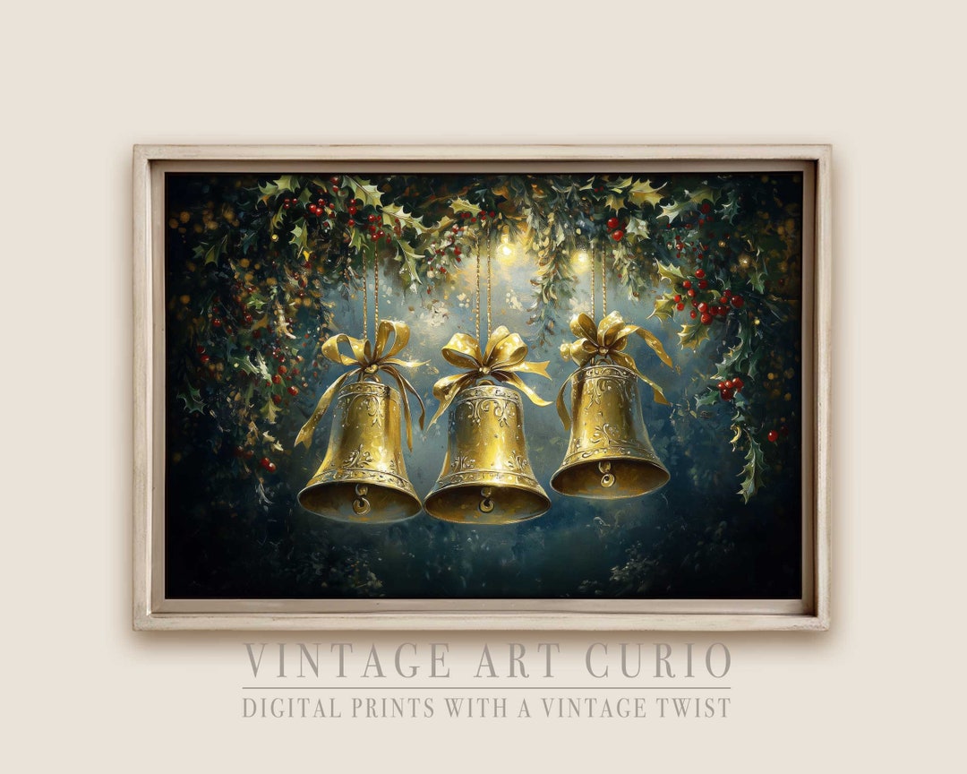 Christmas Bells Wall Art Print, Antique Victorian Holiday Christmas Art ...