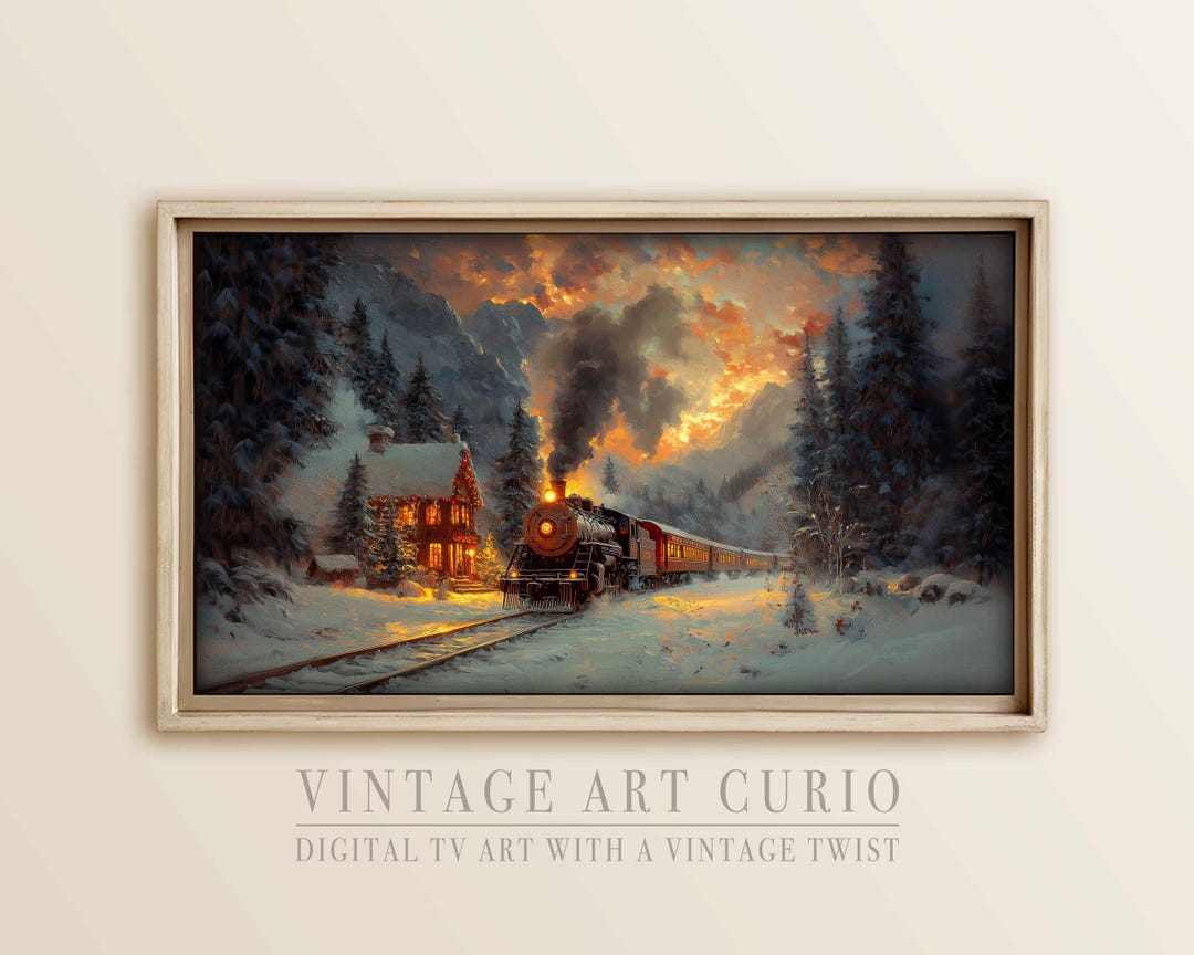 Whimsical Christmas Train TV Frame Art: Cozy Digital Art for ...