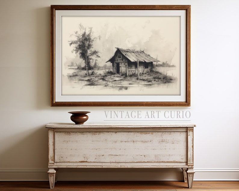 Vintage Farmhouse Sketch Rustic Country Art Print PRINTABLE Digital Art ...