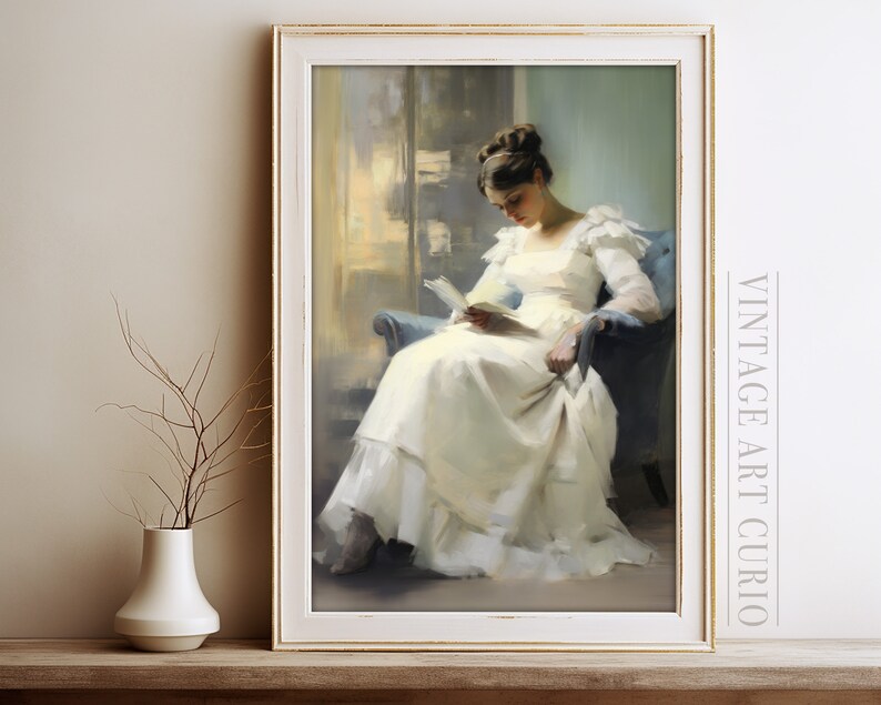 Vintage Lady Reading Portrait Painting Antique Portrait Vintage ...