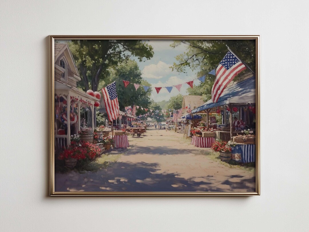 Vintage Patriotic Americana Wall Art, Colonial Print, Flag & Floral 4th ...