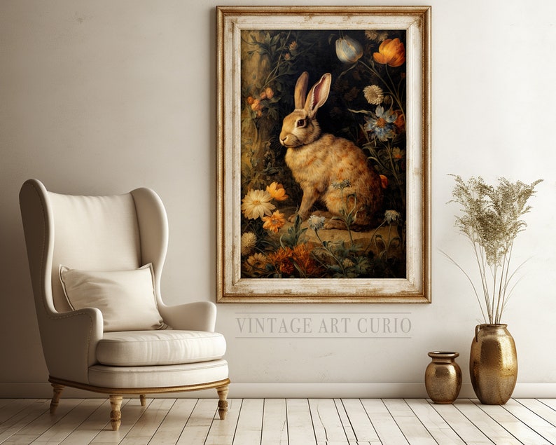 Antique Rabbit Painting Dark Academia PRINTABLE Wall Art - Etsy