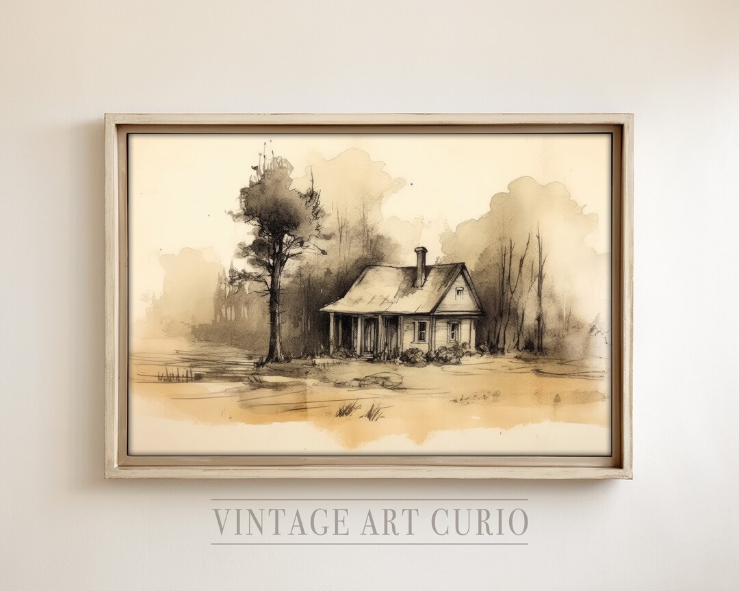 Vintage Farmhouse Sketch Rustic Country Art Print PRINTABLE Digital Art ...