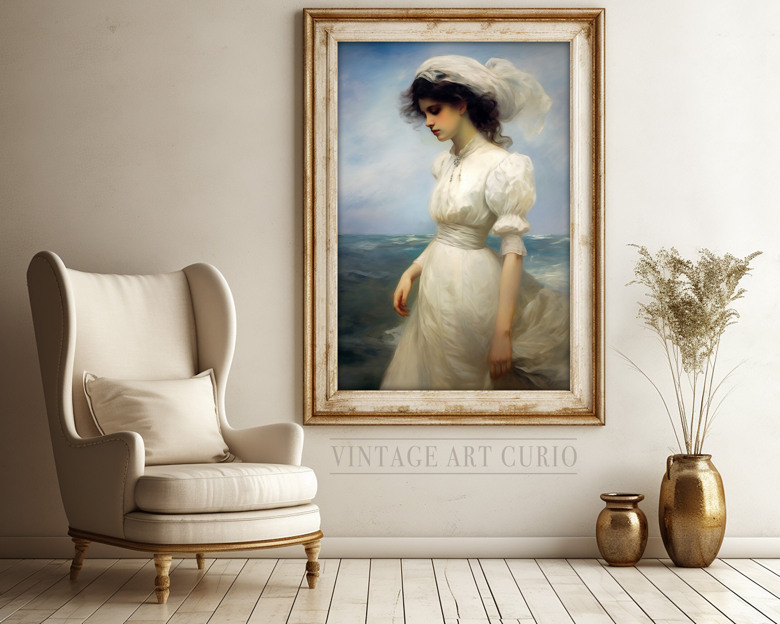Vintage Rococo Lady on the Rocks Painting Printable Digital Art ...