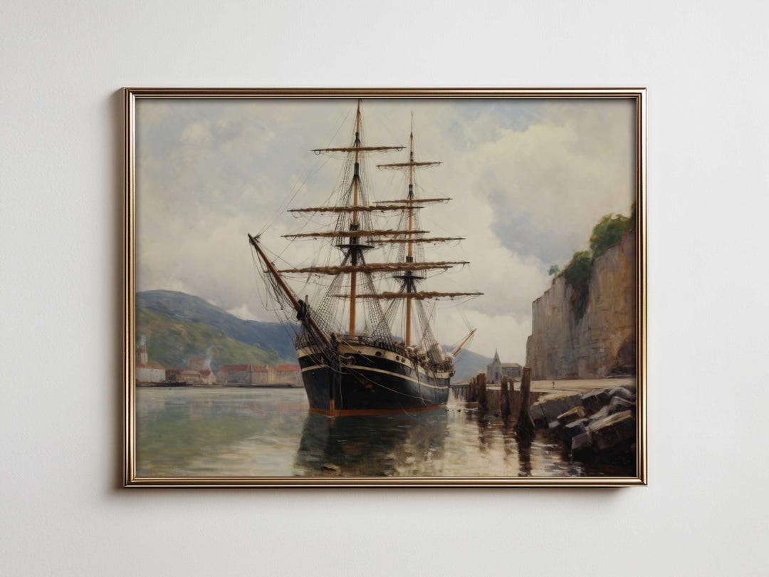 Tall Ship Harbor Digital Print – Vintage Maritime Wall Art, Historical ...