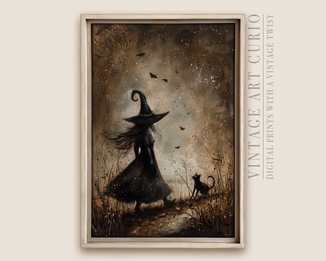 Witchy Halloween Digital Print, Whimsical Witch, Rustic Farmhouse Wall ...