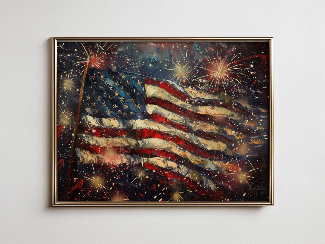 Patriotic American Flag Wall Art – 4th of July Fireworks Digital Print ...