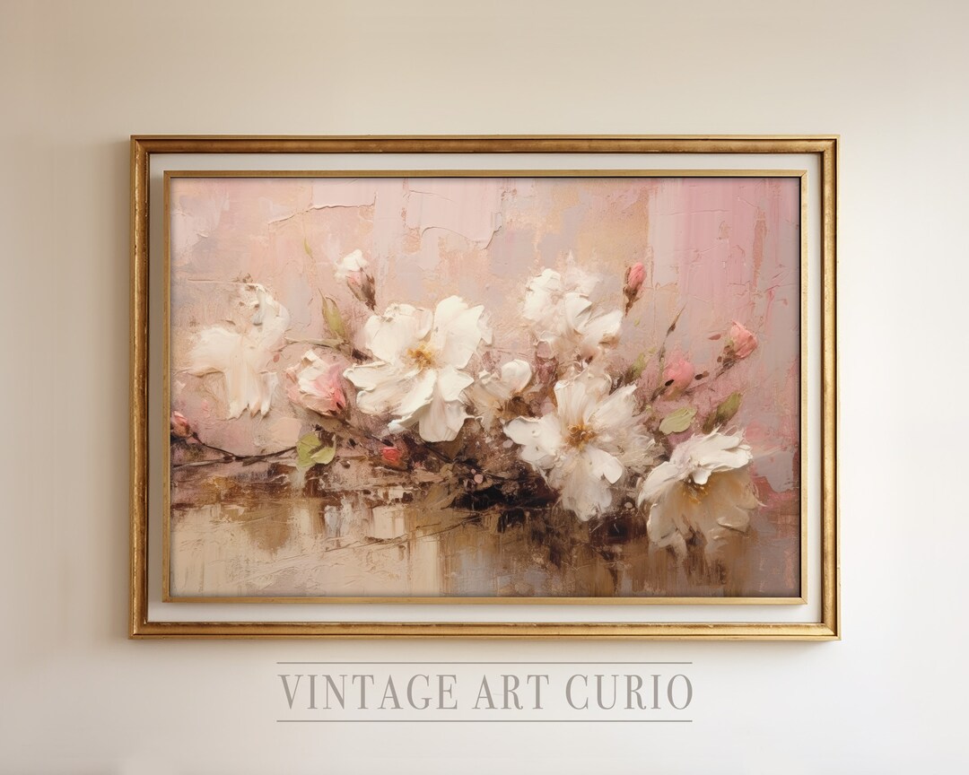 Pink French Rococo Inspired Painting Vintage Pink Flower Wall Decor ...