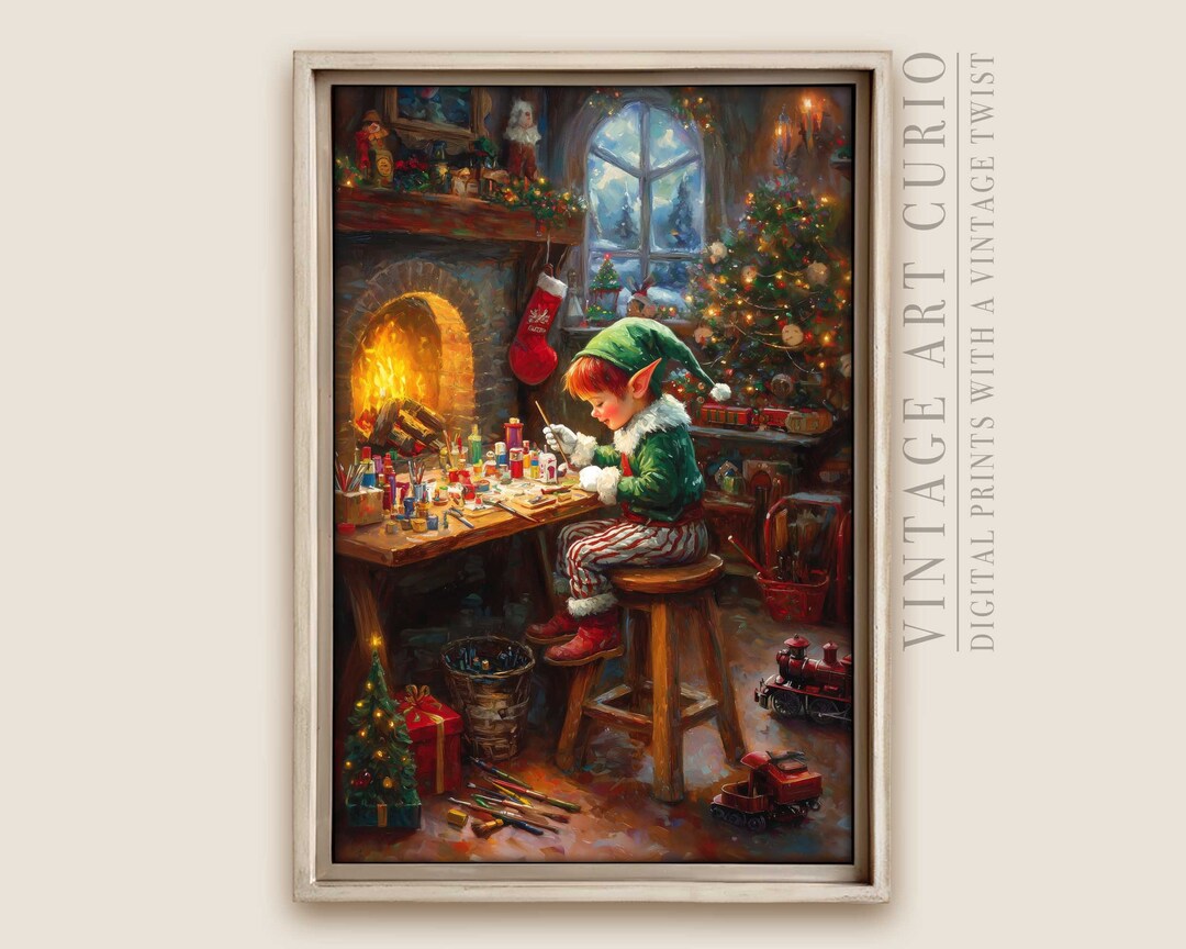 Vintage Christmas Elf Wall Art Print - Retro Festive Xmas Decor ...