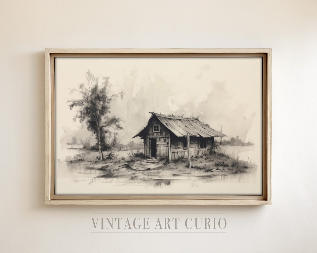 Vintage Farmhouse Sketch | Rustic Country Art Print | PRINTABLE Digital ...