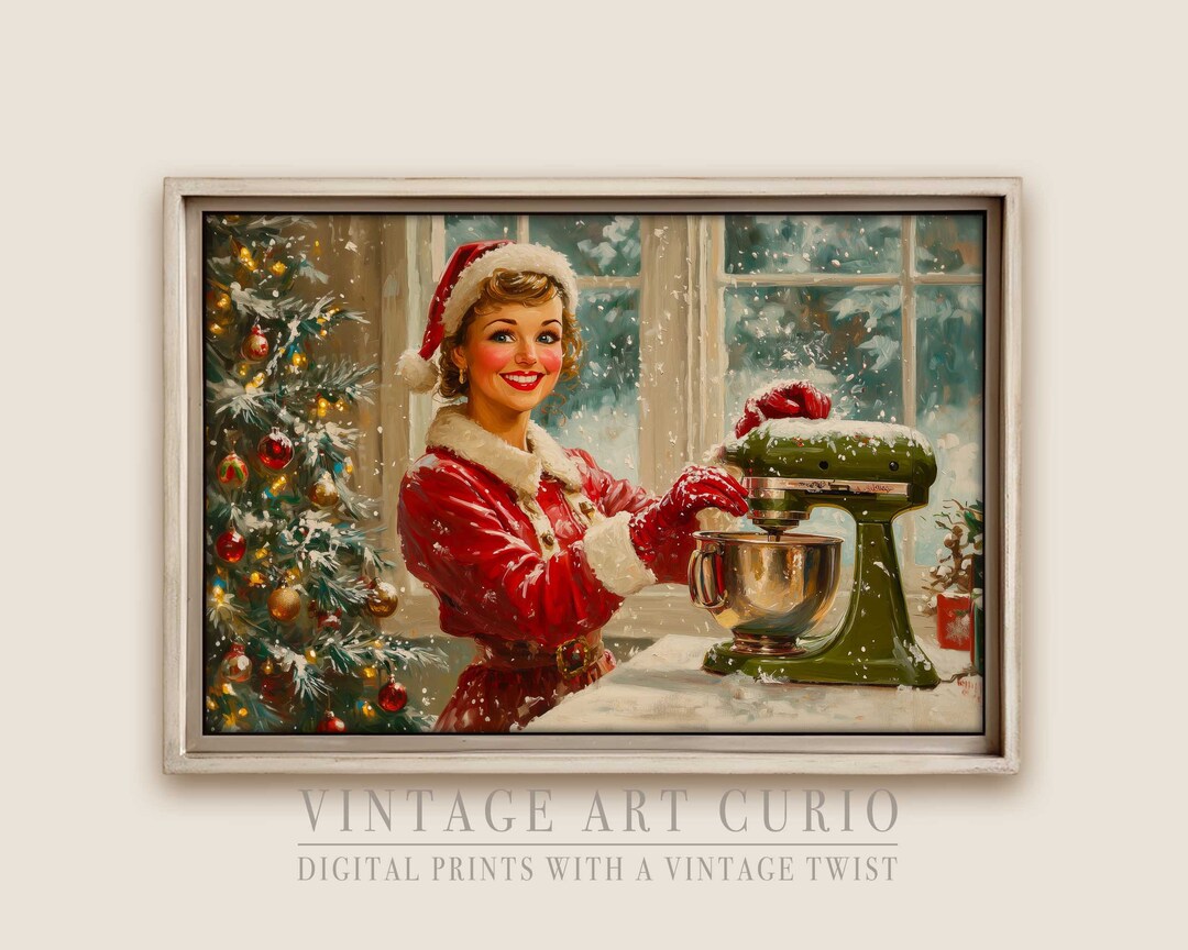 Vintage Christmas Baking Wall Art Print Retro Kitchen Scene Download ...