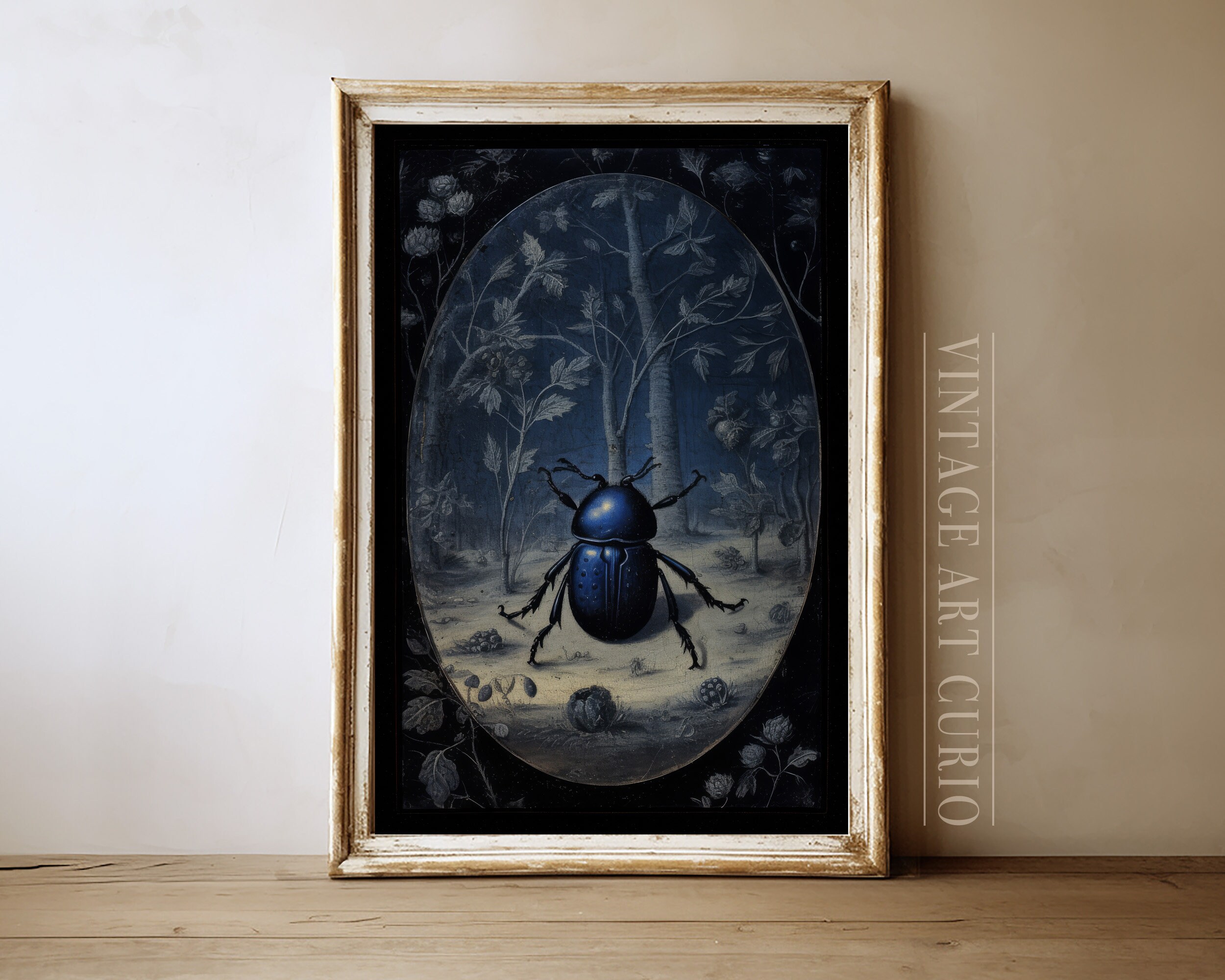 Antique Scarab Painting, Dark Academia PRINTABLE XL Wall Art, Vintage ...