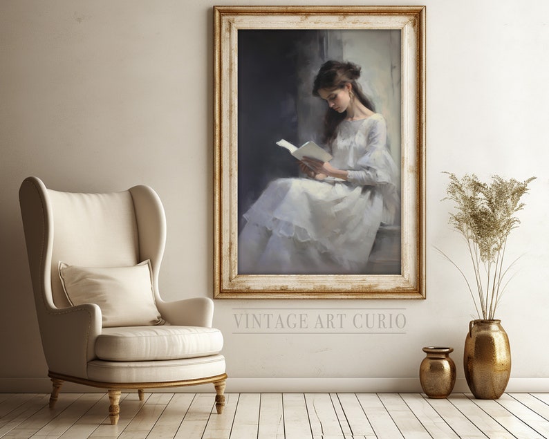 Vintage Lady Reading Portrait Painting Antique Portrait Vintage ...