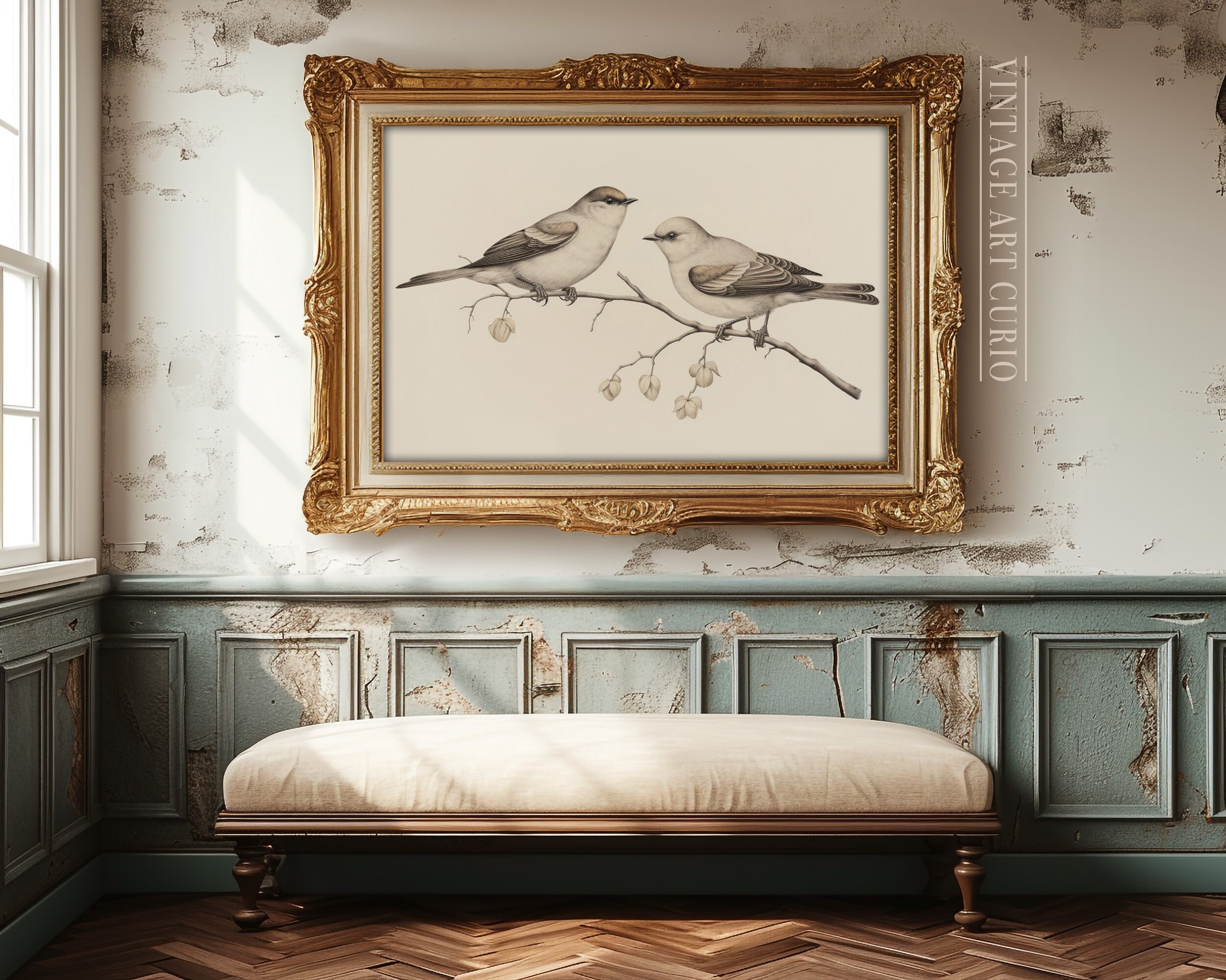 Vintage Bird Sketch Art Rustic Aviary Print Vintage Neutral Bird ...