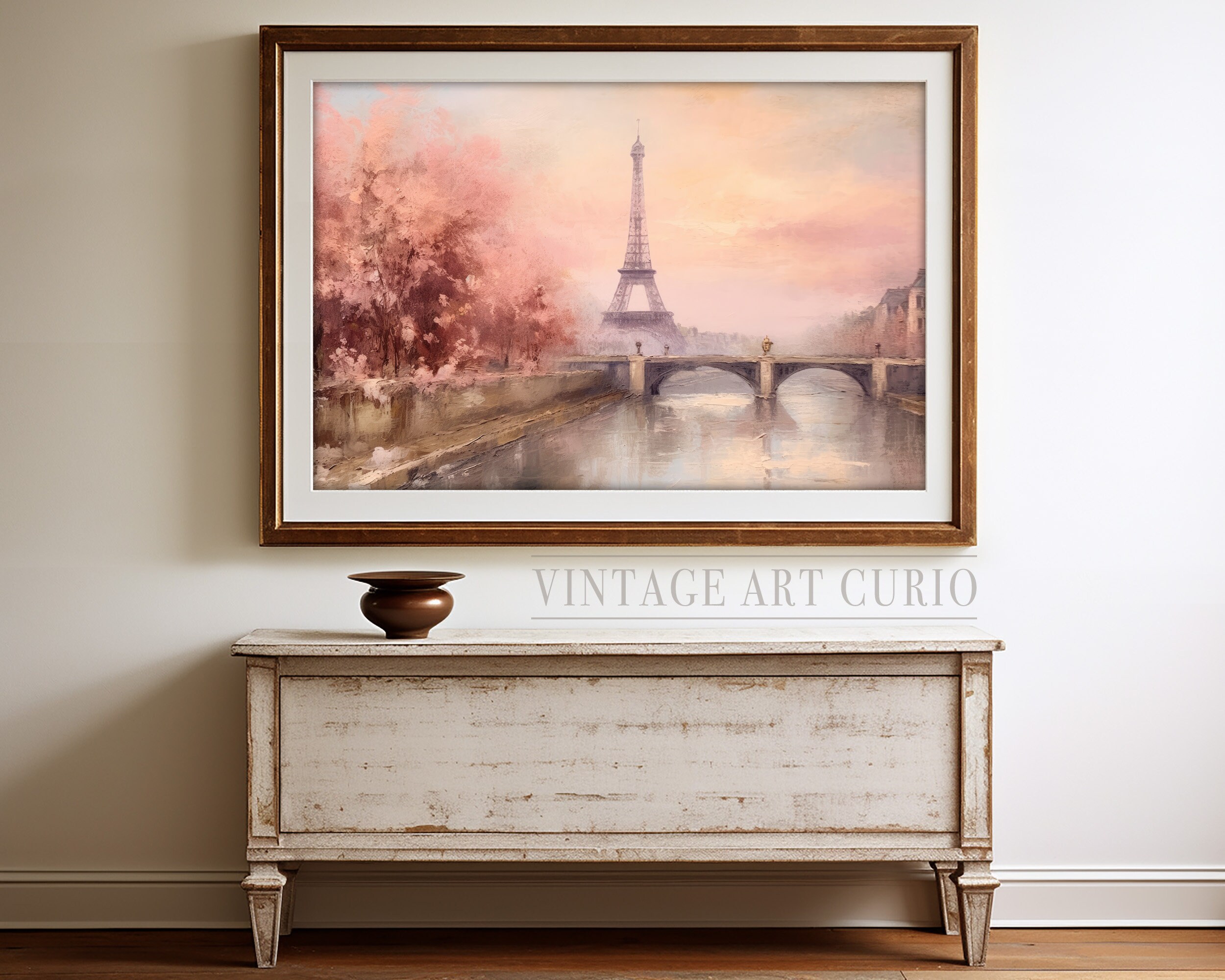 Vintage Pink Rococo Painting Antique Paris Seine Canal Wall - Etsy