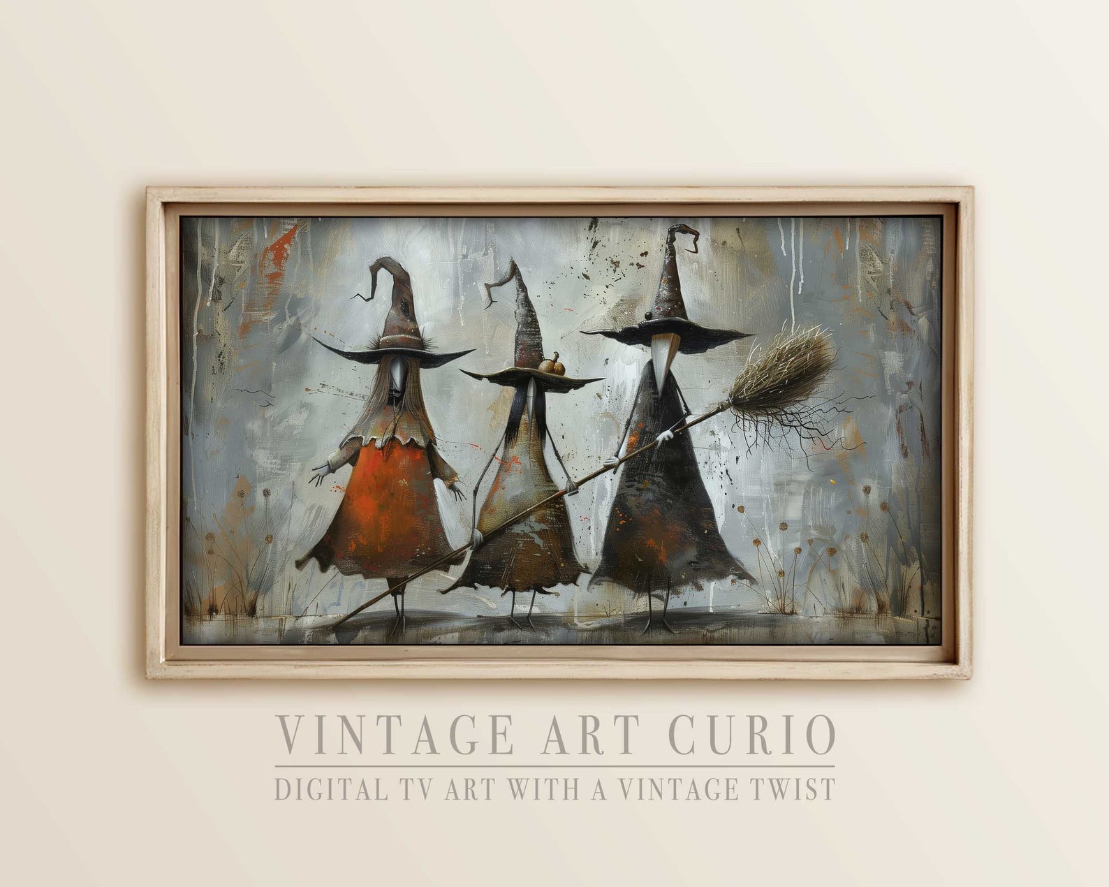 Witchy Halloween TV Frame Art, Three Witches, Rustic Farmhouse Samsung ...