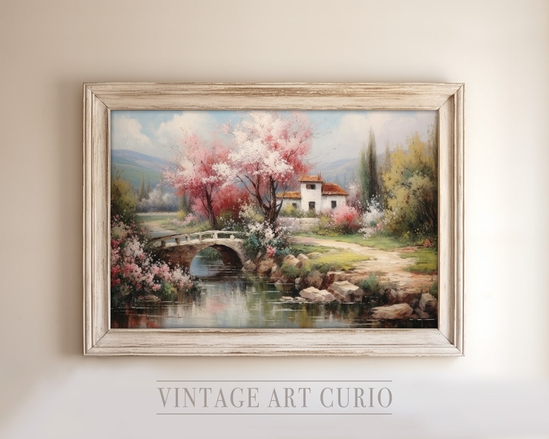 Antique Pink French Rococo Painting | Vintage Pink Landscape Wall Decor ...
