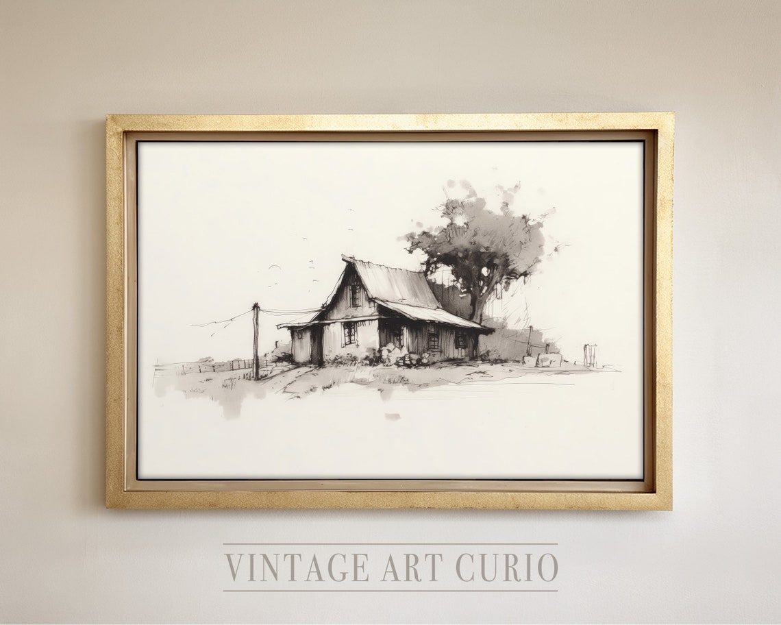 Vintage Farmhouse Sketch Rustic Country Art Print PRINTABLE Digital Art ...