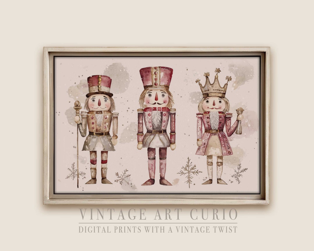 Vintage Minimalist Nutcracker Trio Watercolor - Rustic Farmhouse ...