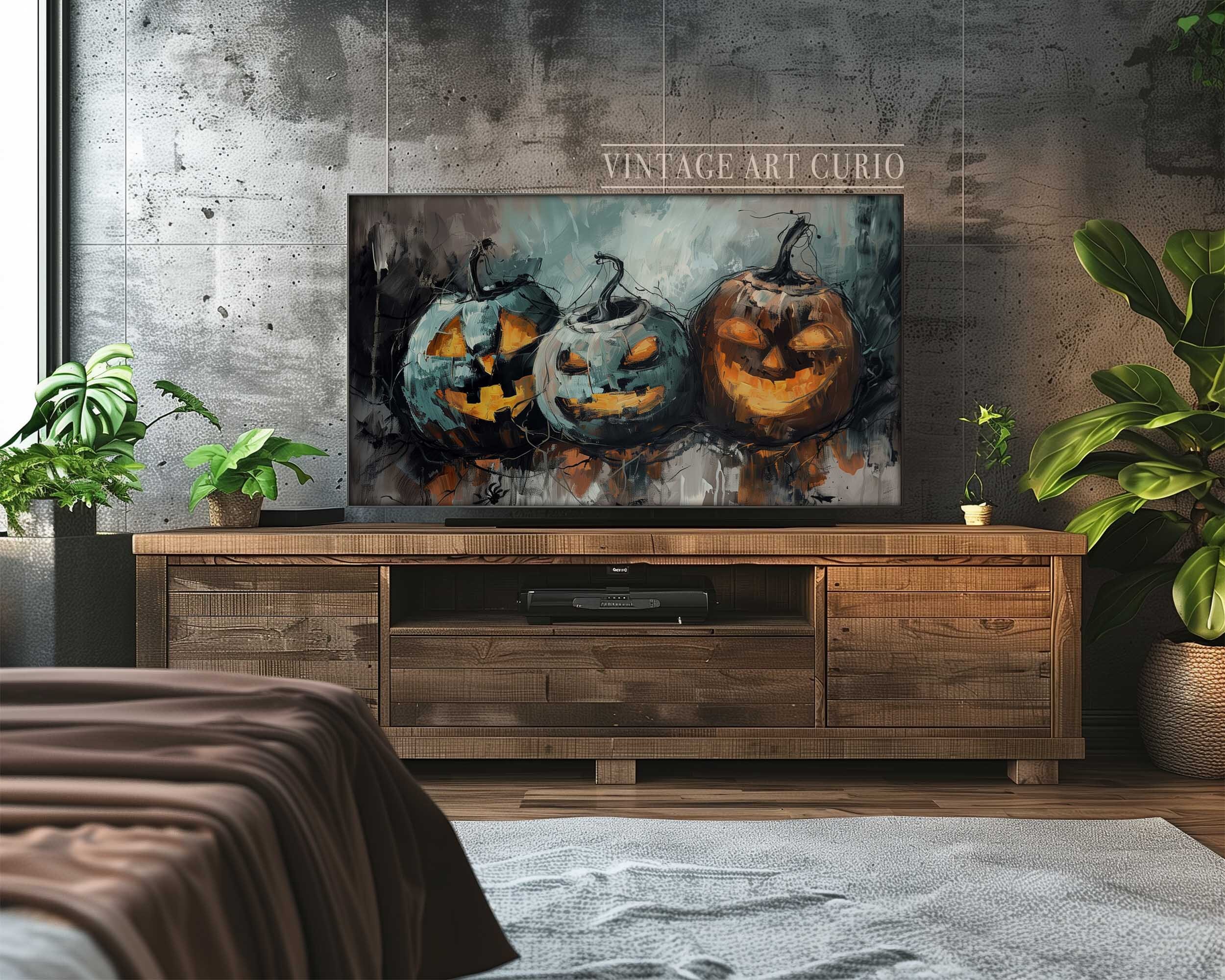 Halloween Pumpkin Frame TV Art, Rustic Autumn Farmhouse Screensaver ...