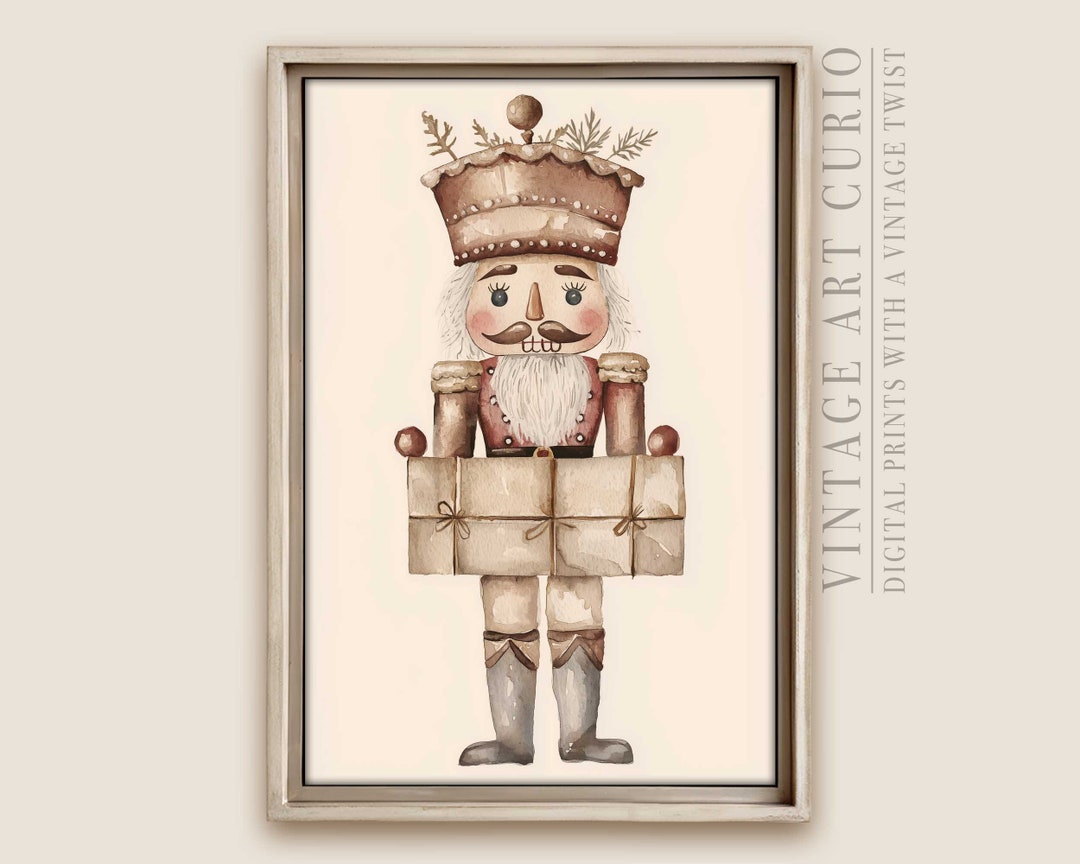 Vintage Minimalist Nutcracker Digital Watercolor - Rustic and Neutral ...