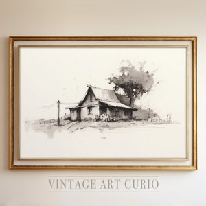 Vintage Farmhouse Sketch | Rustic Country Art Print | PRINTABLE Digital ...