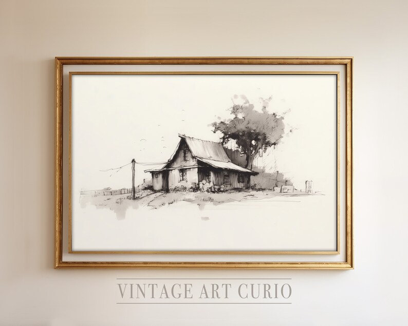 Vintage Farmhouse Sketch Rustic Country Art Print PRINTABLE Digital Art ...