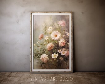 Pink French Rococo Inspired Painting Vintage Pink Flower Wall Decor ...