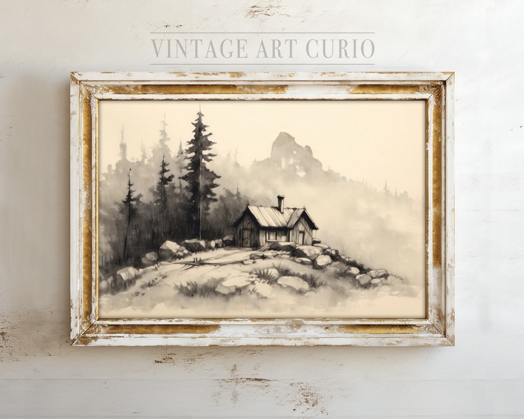 Vintage Farmhouse Sketch | Rustic Country Art Print | PRINTABLE Digital ...
